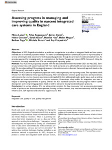 Assessing progress in managing and improving quality in nascent integrated care systems in ...